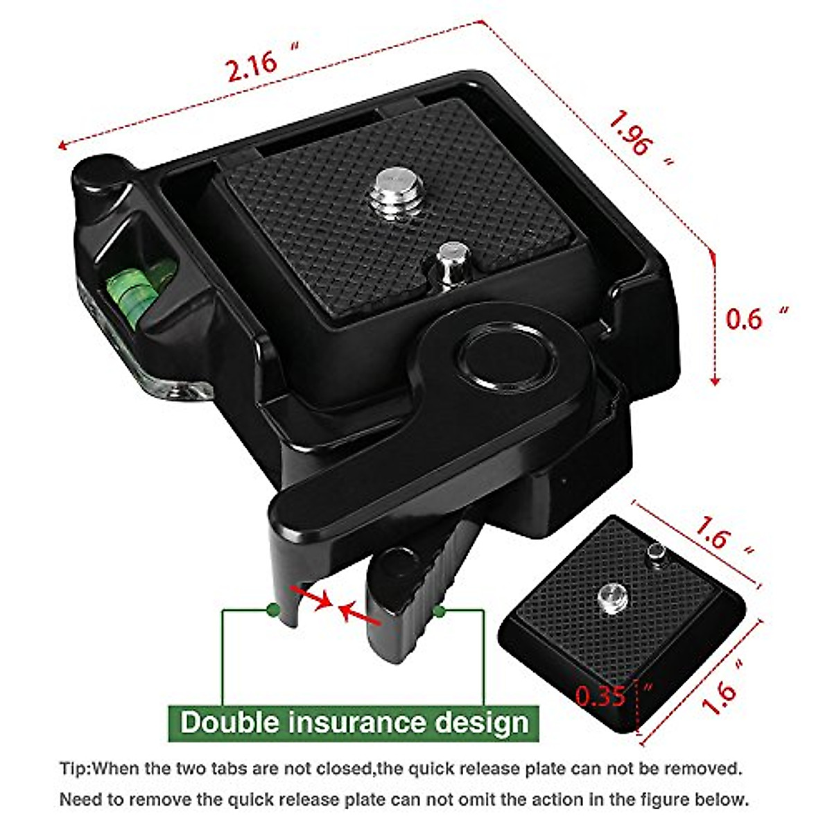 Konsait Camera Camcorder Tripod Monopod Ball Head QR-40 Quick Release Plate Clamp Adapter with Plate Double Insurance Button for DSLR Camera Tripod Ball Head