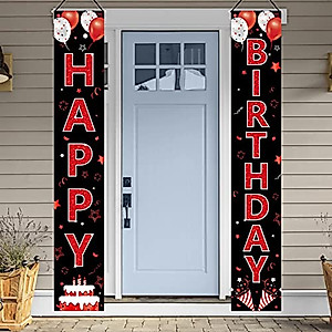 Red and Black Birthday Door Banner Decorations for Men Women, Red Black Happy Birthday Porch Sign Party Supplies, 16th 21st 30th 40th 50th 60th Birthday Backdrop Decor