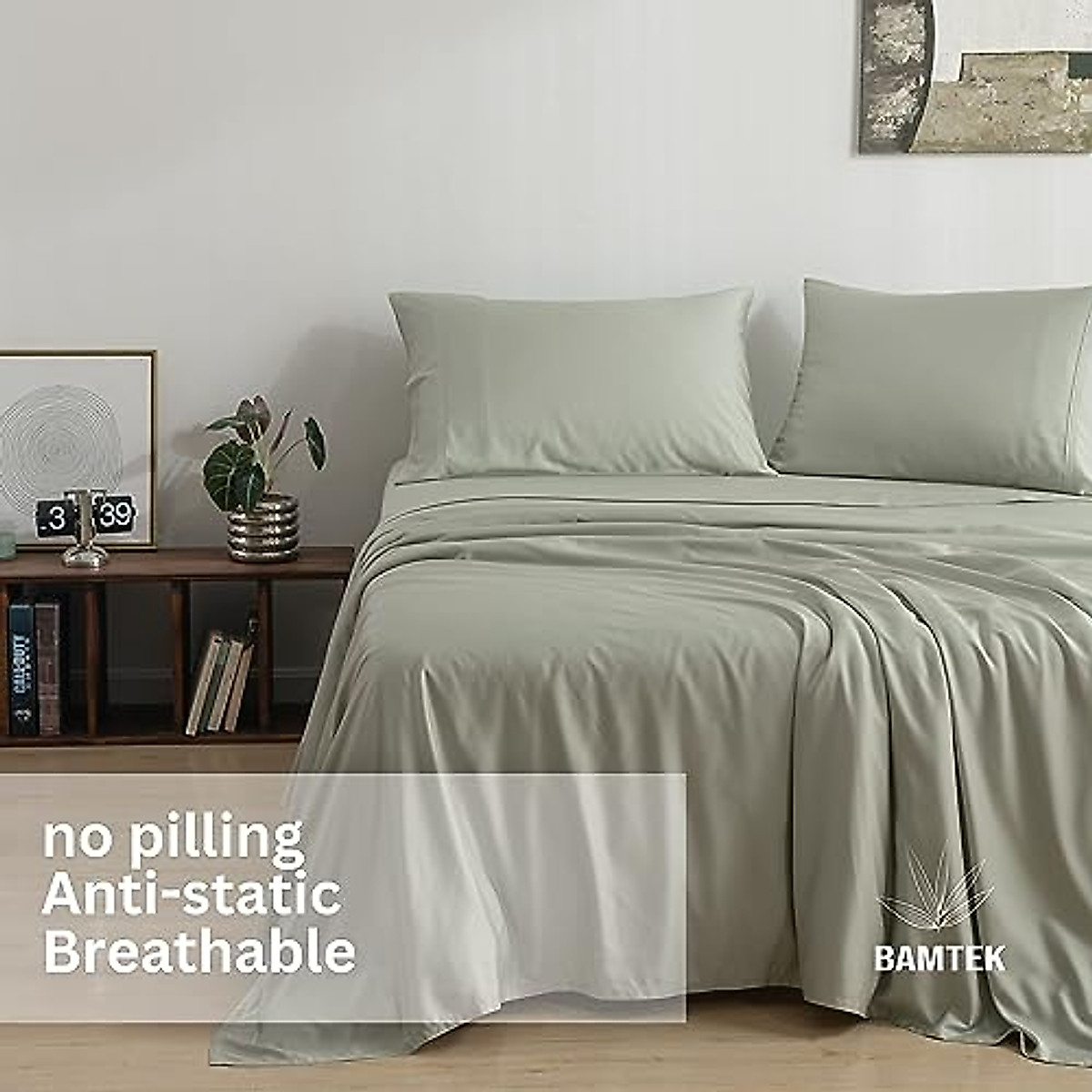 Bamtek 100% Viscose Bamboo Sheets Queen Size Bed - Super Soft and Silky Queen Sheets - Cooling Bamboo Sheets for Hot Sleepers - 4PC 17' Deep Pocket Queen Sheet Set and Pillowcases Set of 2 (Sage)
