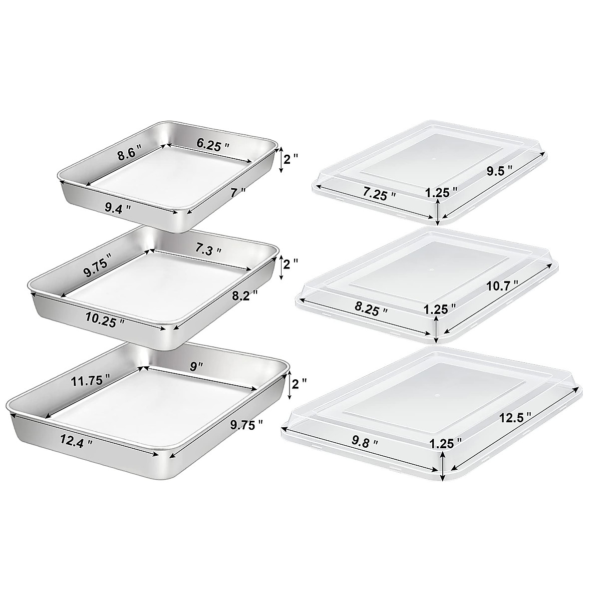 TeamFar Lasagna Pan(3 Pan & 3 Lids), 12⅖” & 10¼” & 9⅖” Cake Pan with Lids, Rectangular Baking Pan Stainless Steel Bakeware Set for Lasagna Cake Brownie, Healthy & Sturdy, Dishwasher Safe