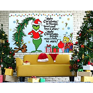 Sunwer Merry Grinchmas Photo Booth Backdrop Christmas Green Elf Winter Holiday Party Decor Xmas Indoor Outdoor Wall Hanging Background Decoration Supply (5.9×3.6ft)