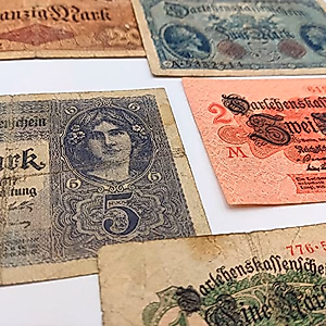 WWI German Empire Collection - 7 banknotes Issued from 1914 to 1918. Certificate of Authenticity Included
