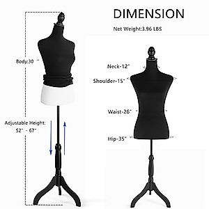 Encomle Dress Form Female Mannequin, Height Adjustable White Mannequin Body with Removable Black Torso Cover for Sewing, Display, 2-in-1