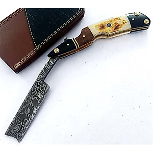 Damascus Steel Straight edge Razor Barber Salon Shaving wet shave real leather sheath for men SM151