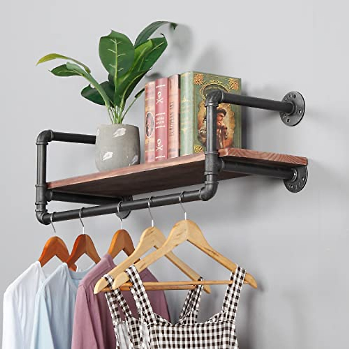RZGY Industrial Pipe Clothing Rack with Shelves, Metal Commercial ...