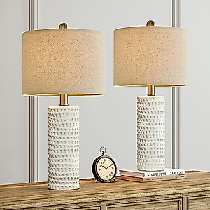 PORTRES 24" Farmhouse Ceramic Table Lamp Set of 2 for Bedroom Living Room White Desk Decor Bedside Lamps for Study Room Office Dorm Modern Accent Nightstand Lamp End Table Lamps