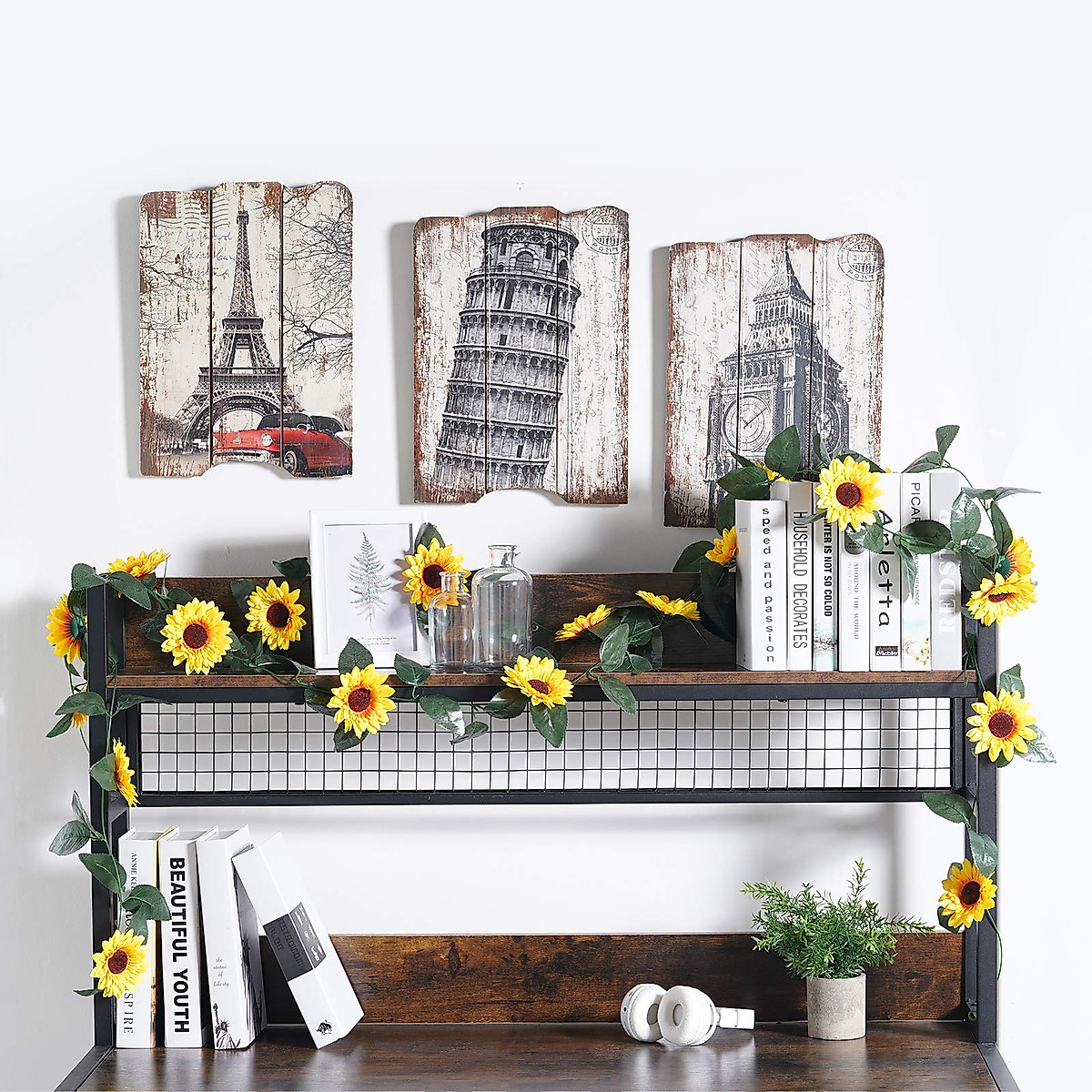 Houele 2 Pack Artificial Sunflower Garland 7.9 FT Silk Sunflower Hanging Vine with Artificial Flowers Green Leaves Wedding Table Home Decor Garden Craft Party Decoration