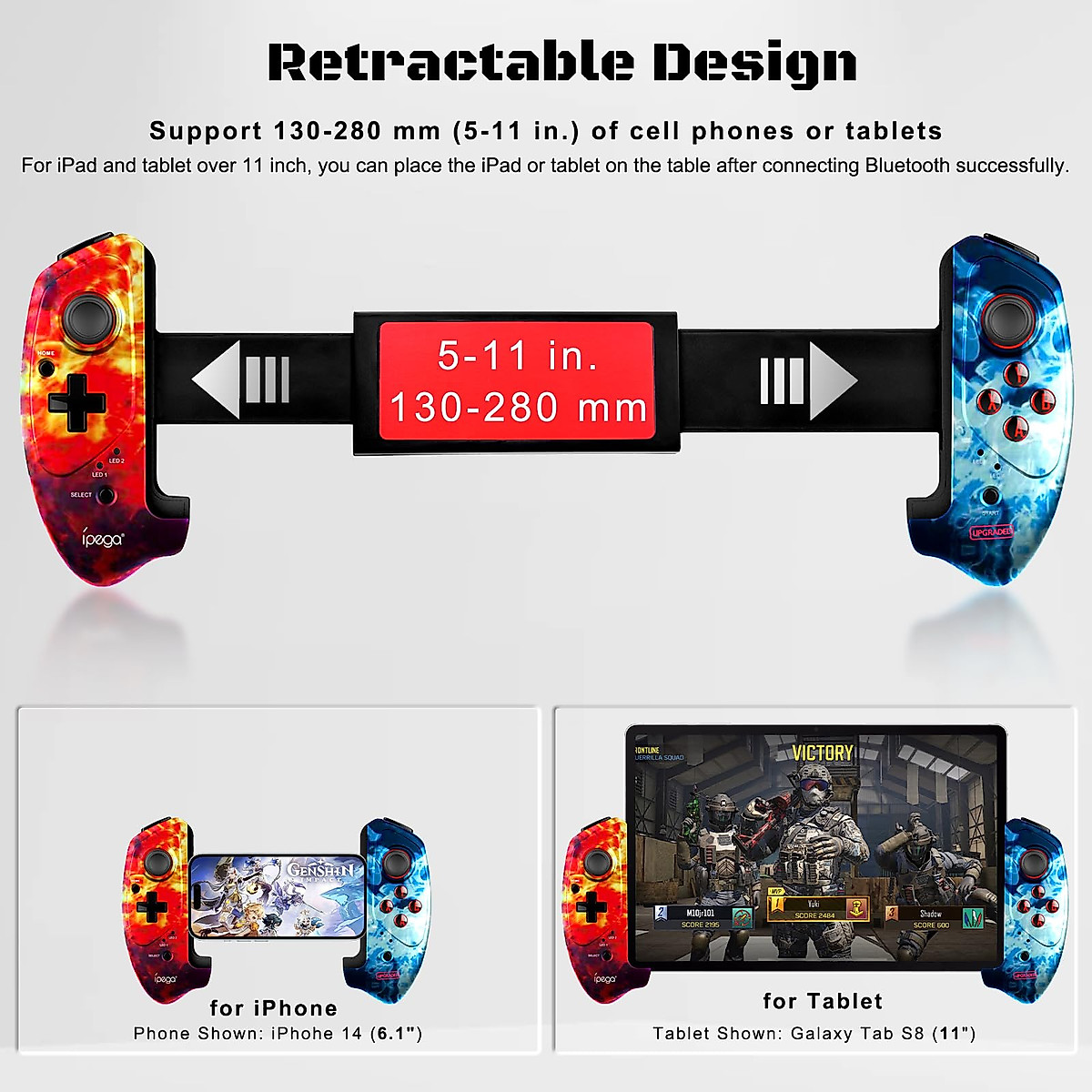 Joso Tablet Controller (11"), Phone Controller for iPhone, iPad, Android, Galaxy Z Fold4, Galaxy Z Flip4, Galaxy S23 S22 21Ultra, Fire HD 10, 8 to Play COD Mobile, Wireless Game Joystick Direct Play