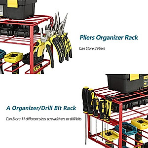 Power Tool Organizer, Garage Tool Organizers and Storage, Cordless Drill Holder Wall Mount, Heavy Duty Metal Tool Shelf Utility Rack, Removable Design, Gifts for Men's Birthday Father's Day - Red