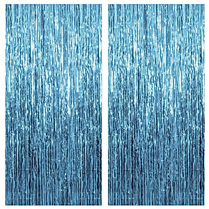 2 Pack Blue Streamers Party Decorations Blue Fringe Backdrop Ocean Themed Party Decorations Foil Curtain Backdrop Blue Birthday Decorations Ocean Party Decor Supplies