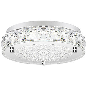 Crystal Chandeliers Flush Mount LED Ceiling Light Fixture, 5000K Daylight White Super Bright 1980LM 11-Inch Non-Dimmable Farmhouse Kitchen Light Modern Ceiling Lamp for Bedroom Bathroom Nursery