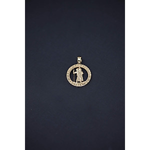 CaliRoseJewelry 10k St Christopher Protect Us Round Charm Pendant in Yellow Gold