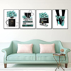 YOWOCAL Fashion Woman Wall Art Canvas Print Poster,8"x12" perfume Handbags High Heels With Flowers Drawing Decor for Living Room Bedroom Girls Dorm Make Up Room(Set of 4,Unframe)