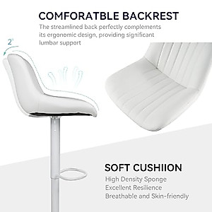 Nalupatio Bar Stools Set of 2, Adjustable Modern Swivel Bar Stools with Backs, Counter Height Performance Fabric Island Chairs for Home Kitchen, White