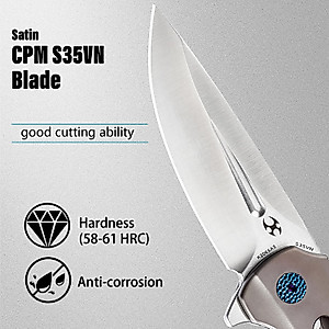 KANSEPT Cassowary Premium Pocket Folding Knives for Men EDC Pocket Knife 2.9'' Satin CPM S35VN Blade Excellent Folding Knife with Bronzed Anodized Titanium Handle EDC K2065A5