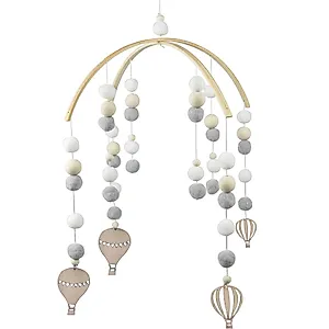 Crib Mobile Neutral Crib Mobile Handmade Felt Ball Mobile Nursery Cot Mobile Ceiling Mobile for Girls Room Nursery Decor Gray Hot Air Balloon