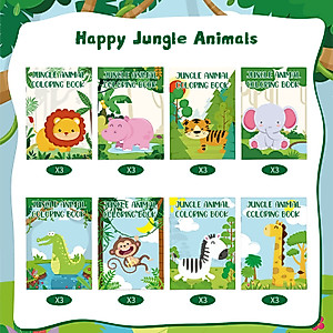 Honoson 24 Pcs Kids Coloring Books Animals Truck Coloring Books Bulk Jungle Animals Party Favors Mini DIY Art Drawing Book for Birthday Gifts Classroom Jungle Party Supplies (Cartoon Style)