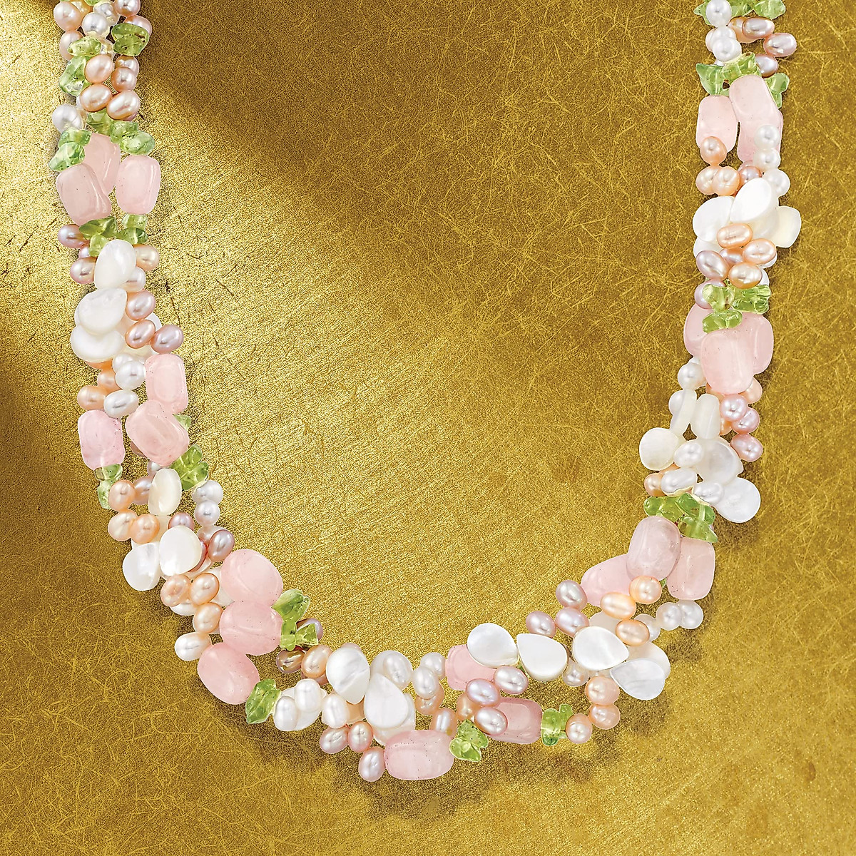 Ross-Simons 4-5mm Multicolored Cultured Pearl and Multi-Gemstone Torsade Necklace With Sterling Silver. 19 inches