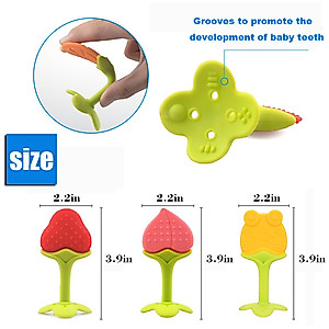 Baby Teething Toys - Natural Organic Freezer Safe Teether Set with Pacifier Clip for 3 to 12 Months Babies, Soft Silicone Fruit Teethers Toys, Infant and Toddler(5 Pack）