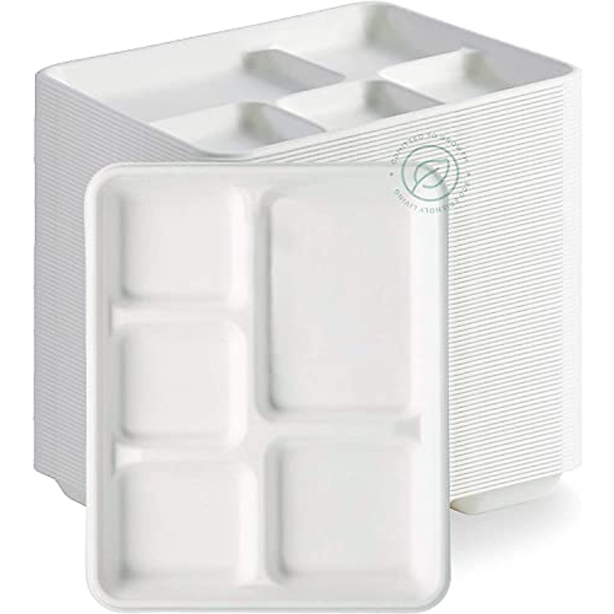 Leafarms 100% Compostable 10x8 / 5 Cp Tray [125-Pack], Heavy Duty Eco-Friendly Dinner Plates Disposable I Biodegradable Unbleached Sugarcane Eco Trays - (Color - White)