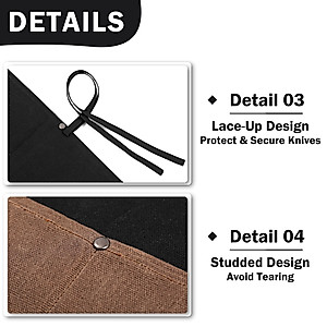 Chef Knife Roll, 16OZ Waxed Canvas Chef Knife Case with Professional Cut-Resistant Fabric & 4 Slots, Durable Knife Case (Black) - 20.5"L x 16.5"W