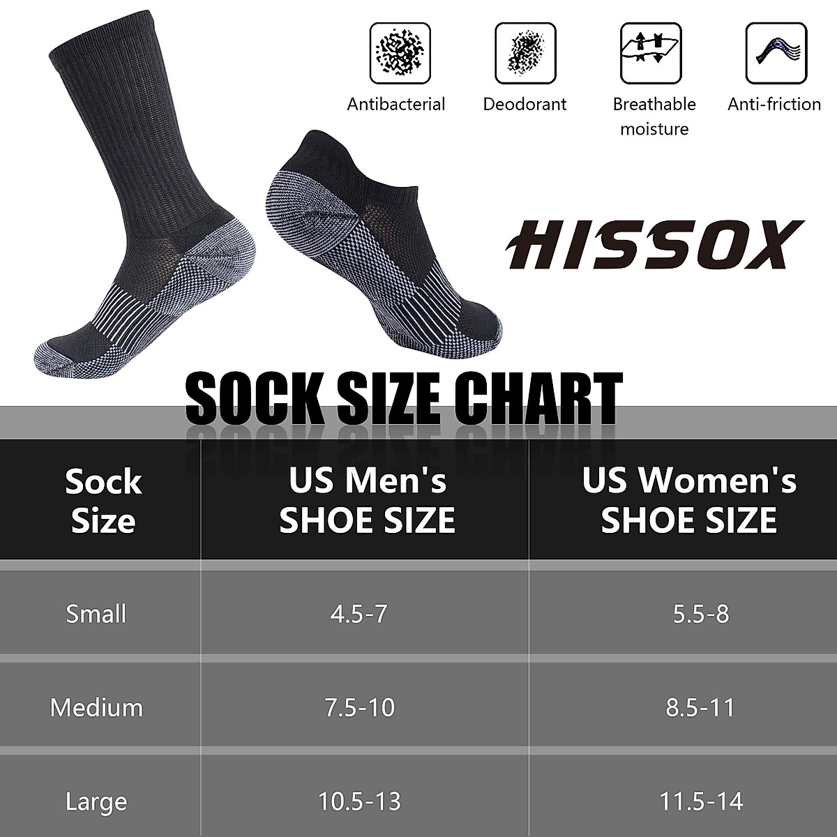 Hissox Black Golf Socks, Mens Womens Low Cut Athletic Cushion Copper Socks Moisture Wicking Running Jogging Tennis Trekking Anti Odor Socks for Smelly Feet 6 Pairs Black,L