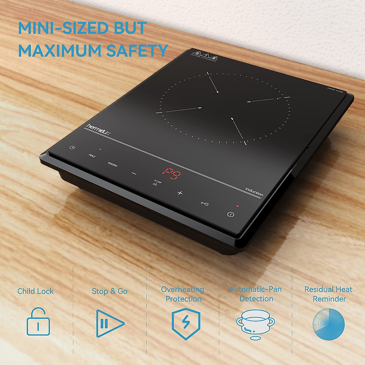 Hermitlux Portable Induction Cooktop, 1800W Professional Hot Plate with Sensor Touch & Safety Lock, 9 Power Setting Stove with Timer