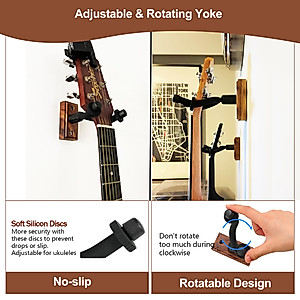 WINGO Guitar Wall Mounts 2 Pack, Guitar Wall Hanger Holder Stand for Acoustic Electric Guitar Bass Ukulele – Black Walnut Woodbase