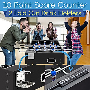 SereneLife 48in Competition Sized Foosball Table, Soccer for Home, Arcade Game Room, 2 Balls, 2 Cup Holders 2x4ft for Man Cave or Basement - Standing or Tabletop, Black