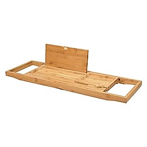 JGQGB Extendable Bath Tub Wooden Bathtub Bridge Shelf Organizer Tray with Book Stand for Home Hotel Spa Salon