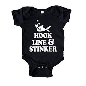 Sunray Clothing Hook Line and Stinker Baby Onesie Fish Girl Boy Gray