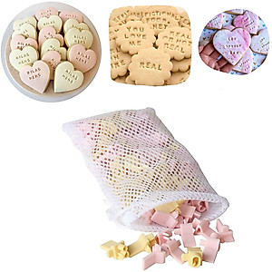 Home-X Cookie Stamps Fondant Letter Stamps - Alphabet, Numbers & Symbols, DIY Fondant Embosser for Cookie & Cake Decorating - 96 Pieces Letter Stamps for Clay with Storage Bag - Pink & Yellow