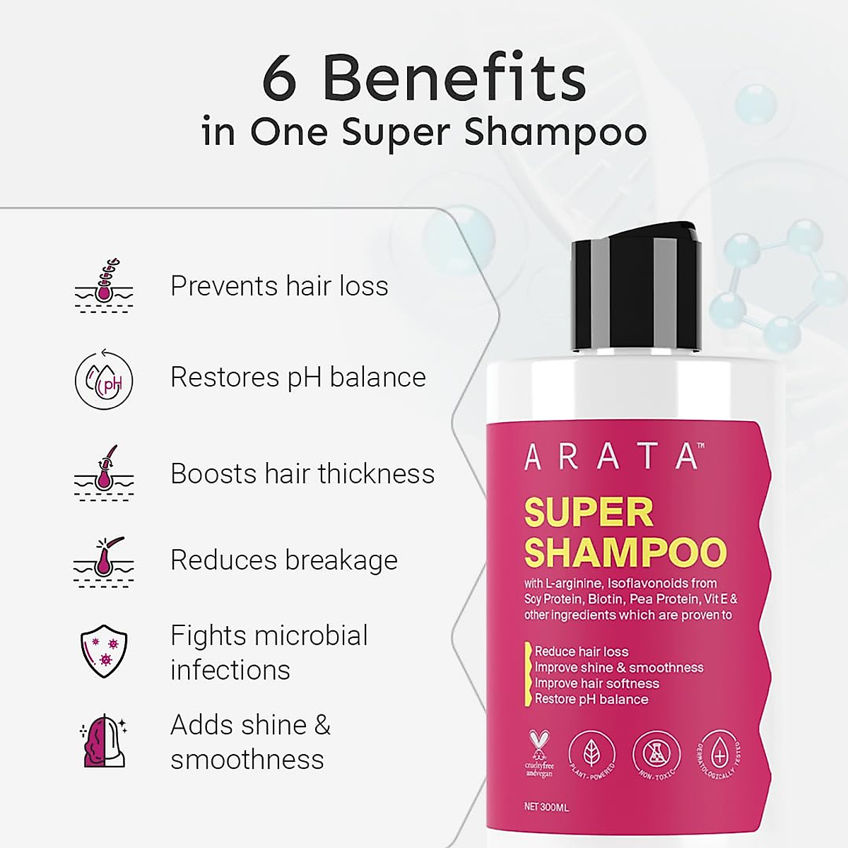 Arata Regenerating 5-in-1 Super Shampoo | Ayurvedic Onion Oil, Bhringraj, Apple Cider Vinegar, Argan Oil | Reduces Hair Fall & Thinning With Aging | For Women & Men - 10 Fl Oz