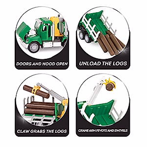 Driven by Battat – 4 Toy Vehicles for Kids&Toddlers – 7.5" Crane Truck, 7.5" Tow Truck, 7.5" Fire Truck, 7" Log Truck – Lights & Sounds – Gift Construction Toys for 3 Year Old+