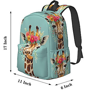 FeHuew 16 inch backpack Giraffe with Floral Headpiece Laptop Backpack Full Print School Bookbag Shoulder Bag for Travel Daypack