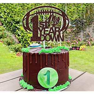 My 1st Year Down Cake Topper, American Football Touchdown One Year Birthday Party Decoration, Sports Theme Baby Shower / 1st Birthday Party Decorations Supplies for Boys