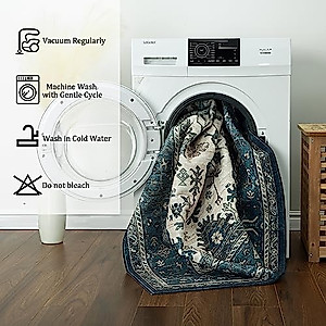 GARVEE Persian Washable Area Rug 8x10 Vintage Boho Living Room Rug Non-Slip Nursery Rug for Bedroom,Low-Pile Carpet Print Distressed Entryway Rug for Laundry Dining Room Office