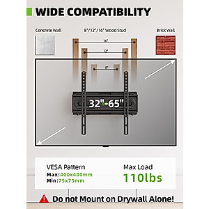 USX MOUNT Full Motion TV Wall Mount for Most 32-65 inch Flat Screen/LED/4K TVs, Swivel/Tilt TV Mount Bracket with Articulating Dual Arms Max VESA 400x400mm, Holds up to 110lbs, for 16" Wood Stud.