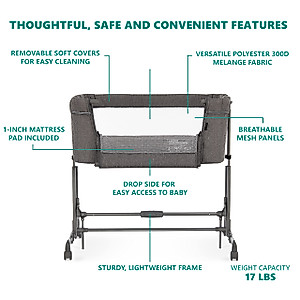 Dream On Me Zimal Bassinet and Bedside Sleeper in Dark Grey, Lightweight and Portable Baby Bassinet, Breathable Mesh Panels, Easy to Fold and Carry Travel Bassinet, JPMA Certified