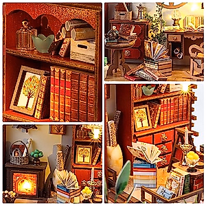 GuDoQi DIY Book Nook Kit, DIY Dollhouse Wood Bookend, Booknook Bookshelf Insert, DIY Miniature Dollhouse Kit, Bookends Model Build for Adult, Gift for Birthday Christmas' Day, Magic Shack