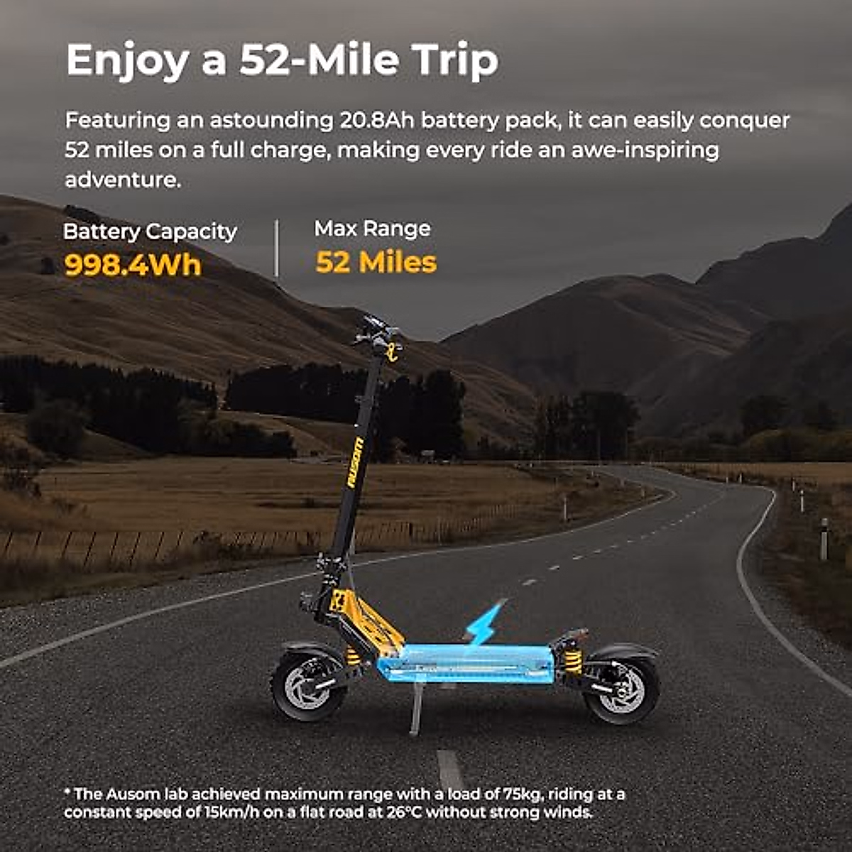 Ausom Leopard Electric Scooter Adults, 1000W Motor, 45 Miles Range & 30 MPH Foldable Commute Sport E-Scooter w/10‘’ Off Road Tires, Removable Seat, Dual Disk Brakes & Suspension