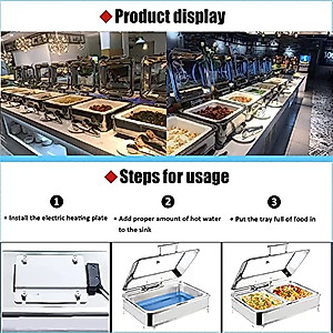 Food Warmers for Parties Buffets Electric, Electric Chafing Dish Buffet Set with Clear Glass Hydraulic Covers, Stainless Steel Buffet Server and Adjustable Temperature Warming Tray 35°c~80°c, 9l(Siz