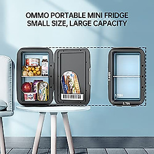 OMMO Mini Fridge, 6 L Portable Fridge, Cooler and Warmer Compact Small Refrigerator with AC/DC Power, for Skincare, Medications, Beverage, Home and Travel, Black