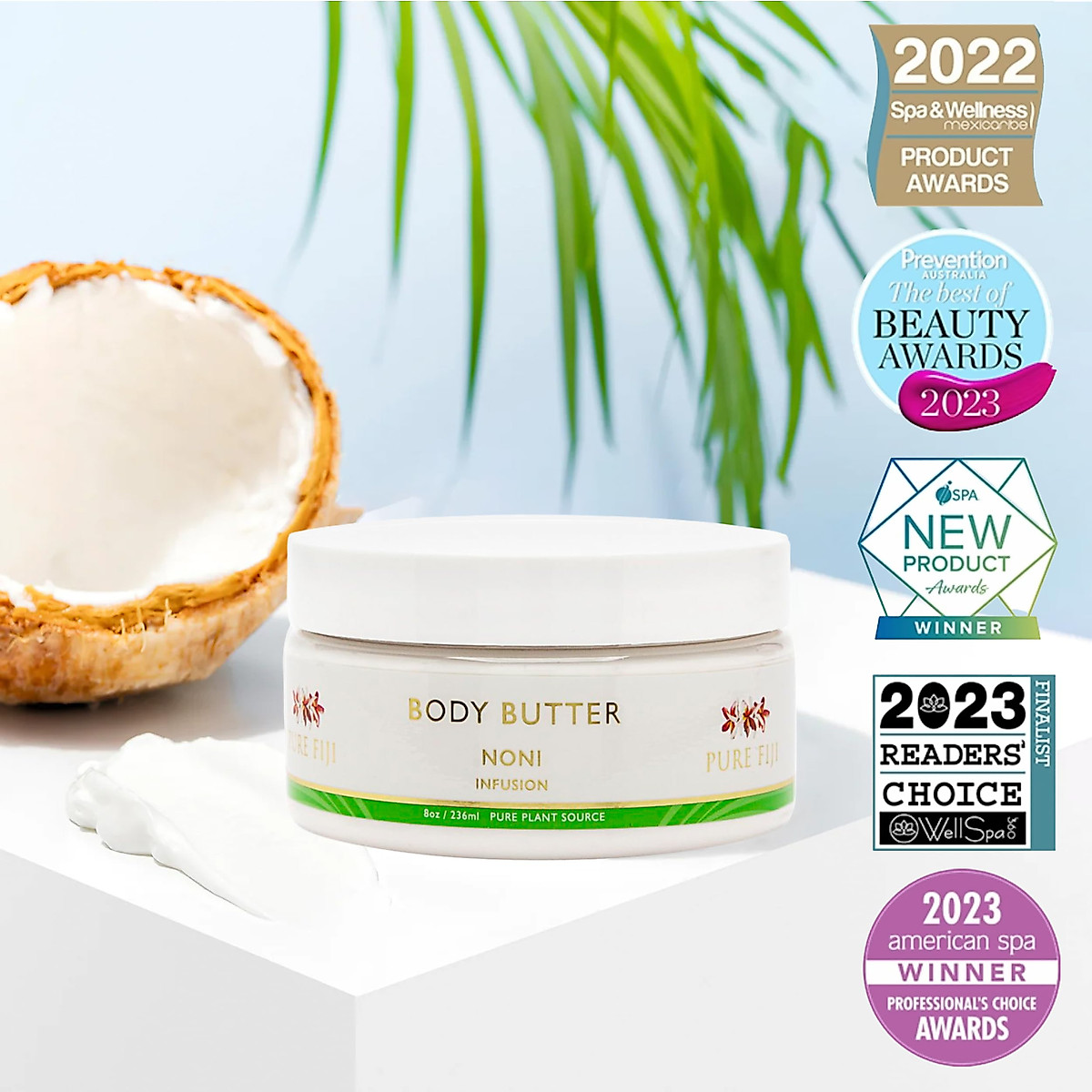 PURE FIJI Body Butter - Moisturizer Body Butter Cream - Face Cream and Body Lotion for Dry Skin with Natural Oils & Vitamin E, Body Butter For Women for Men,Noni, 8oz