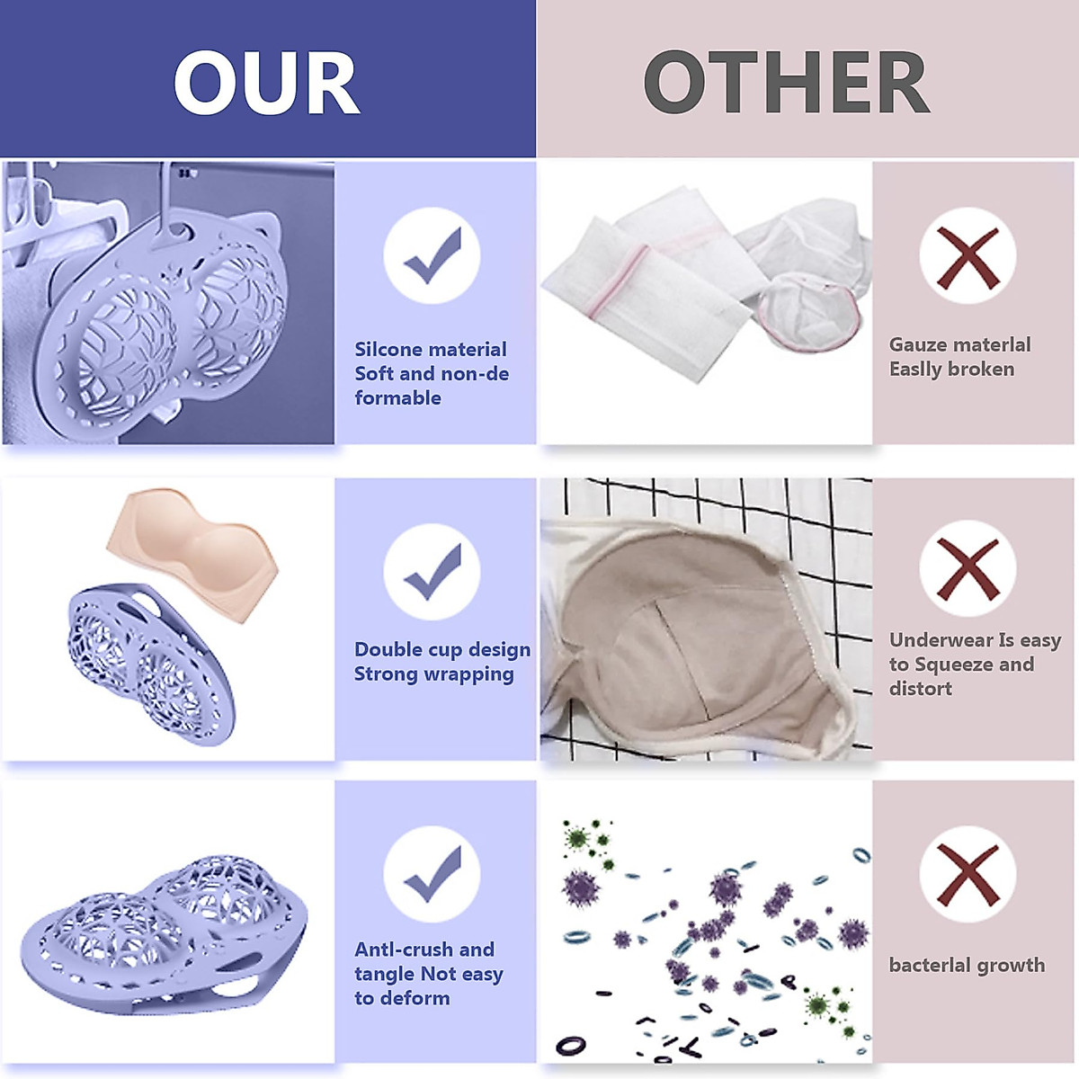 Silicone Bra Washing Bag Anti Deformation Bra Bags for Laundry Flexible Lingerie Bags with Snap Button for Washing Delicates Bra Washer Protector 15 X9.7 Inch Purple Storage Items