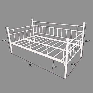 HOMERECOMMEND Metal Daybed Frame Steel Slats Platform Base Box Spring Replacemen Bed Sofa for Living Room Guest Room (Twin, White).