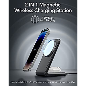 FACBINY 2-in-1 Magnetic Fast Wireless Charging Station for Multiple Devices Apple with 20W Adapter, Mag-Safe Charger Stand for iPhone 15/14/13/12/Pro/Max/Mini, AirPods Pro 2/Pro/3 (Black)