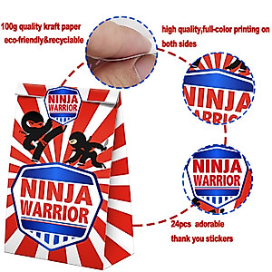Ninja Goodie Bags - 24 Pcs Ninja Party Favors Candy Bags with Stickers, Ninja Goody Gift Treat Bags Ninja Themed Birthday Party Supplies