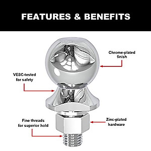 Torin ATRLY2002B 2" Diameter Trailer Hitch Ball: 3 Ton (6,000 lb) Capacity