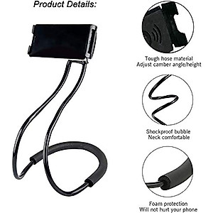 Cell Phone Stand Hanging on Neck Upgraded, Juerly Hands-Free Mobile Phone Holder Clip on Bed/Table 360¡ã Rotation iPhone Tablet Mount Bracket, 27.6''/70 cm Length for 4.7''-7.6'' Screen